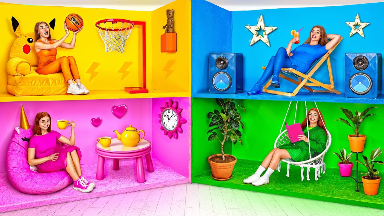 Thử Thách Xây Căn Phòng Bí Mật Trong Một Màu Multi DO Smile - YouTube