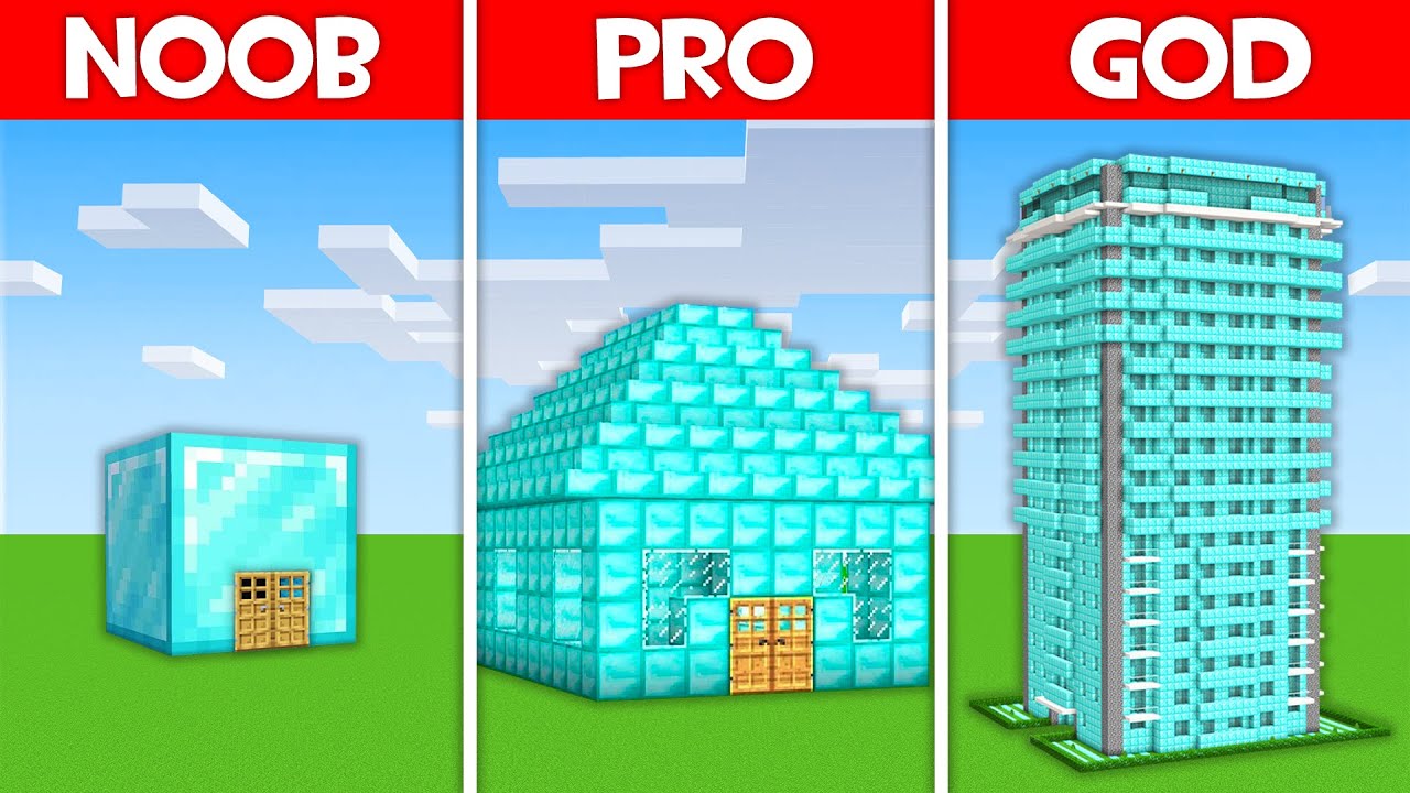 Minecraft Battle: DIAMOND HOUSE BUILD CHALLENGE - NOOB vs PRO vs HACKER ...