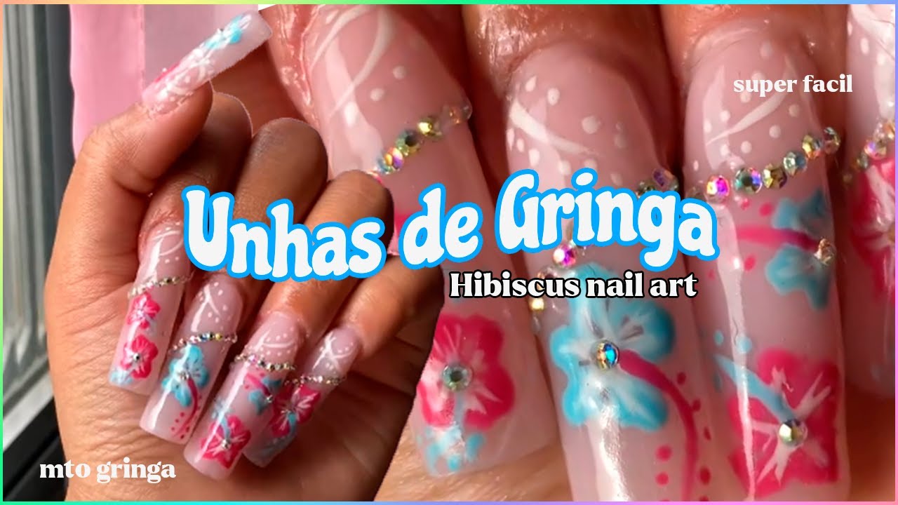COMO FAZER UNHA DE GRINGA DO PINTEREST (HIBISCUS NAIL ART)| IZALU UNHA ...