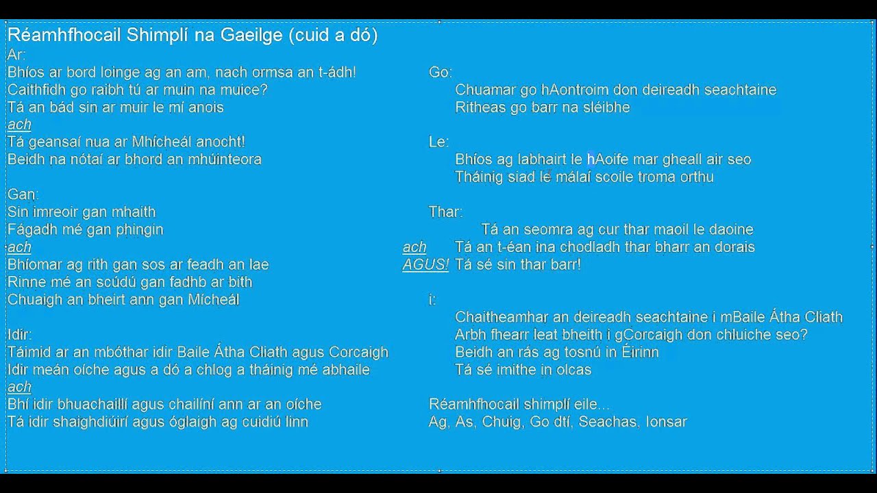 Réamhfhocail Shimplí na Gaeilge (cuid a 2) | Gramadach na Gaeilge - YouTube