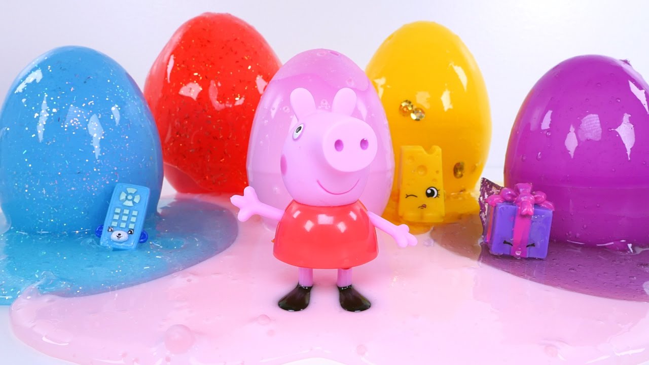Learning Colors with Slime Surprise Eggs - Peppa Pig Shopkins Doc ...