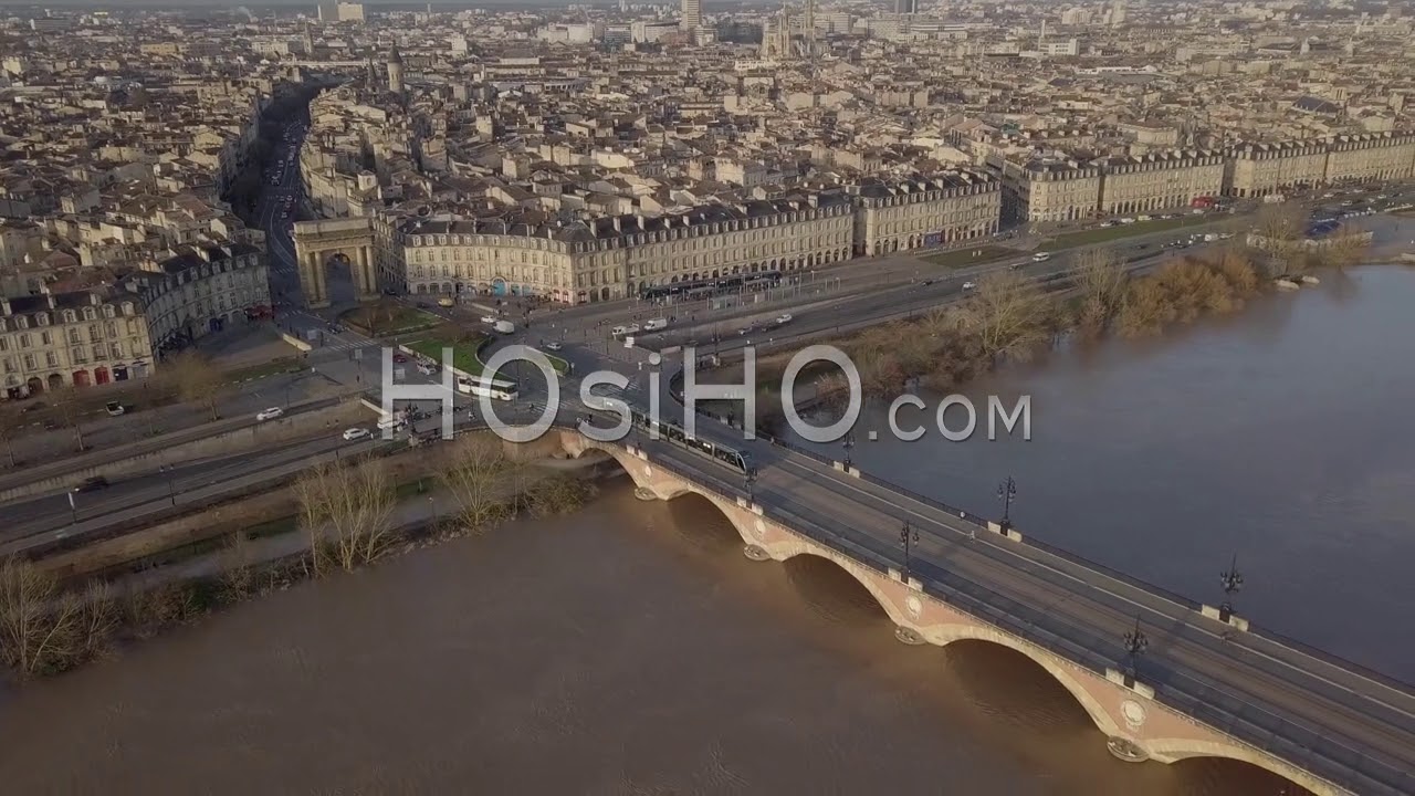 Aerial View Of Bordeaux, Bridge, Pont De Pierre And The Garonne River ...