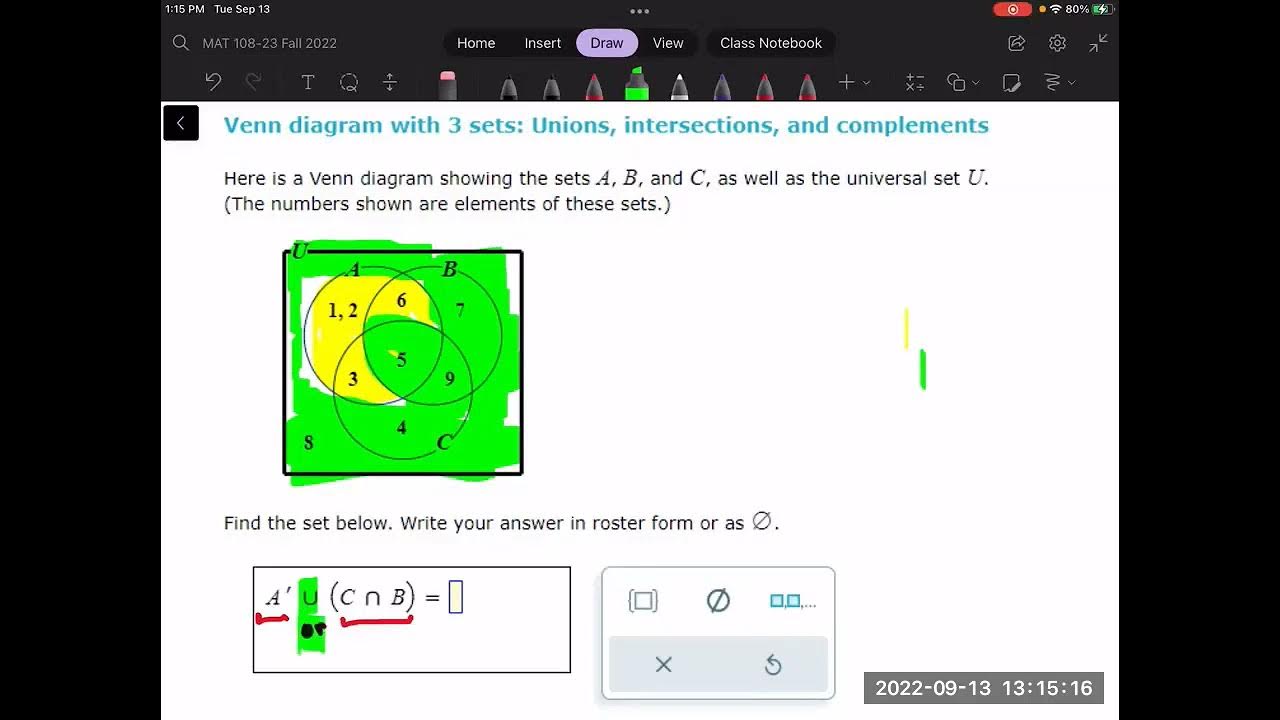 Venn diagram with 3 sets unions, intersections, and complements - YouTube
