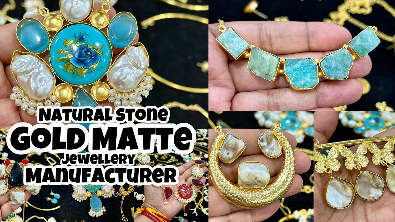 Natural Stone Necklaces | Gold Matte Brass Jewelry| Jaipuri Jewellery ...