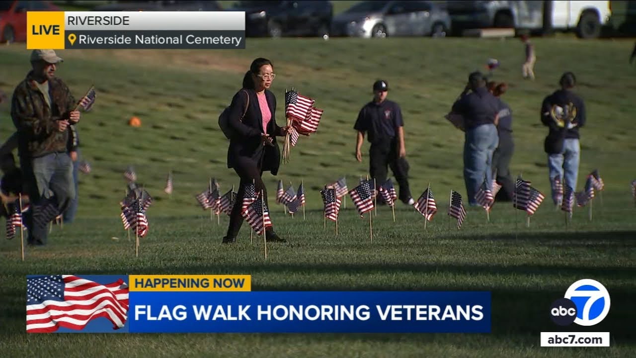 Flag walk at Riverside National Cemetery honors nation's veterans - YouTube
