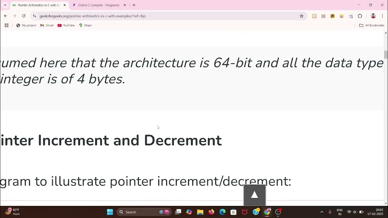 Pointer Arithmetics in C-Increment/Decrement of a Pointer - YouTube