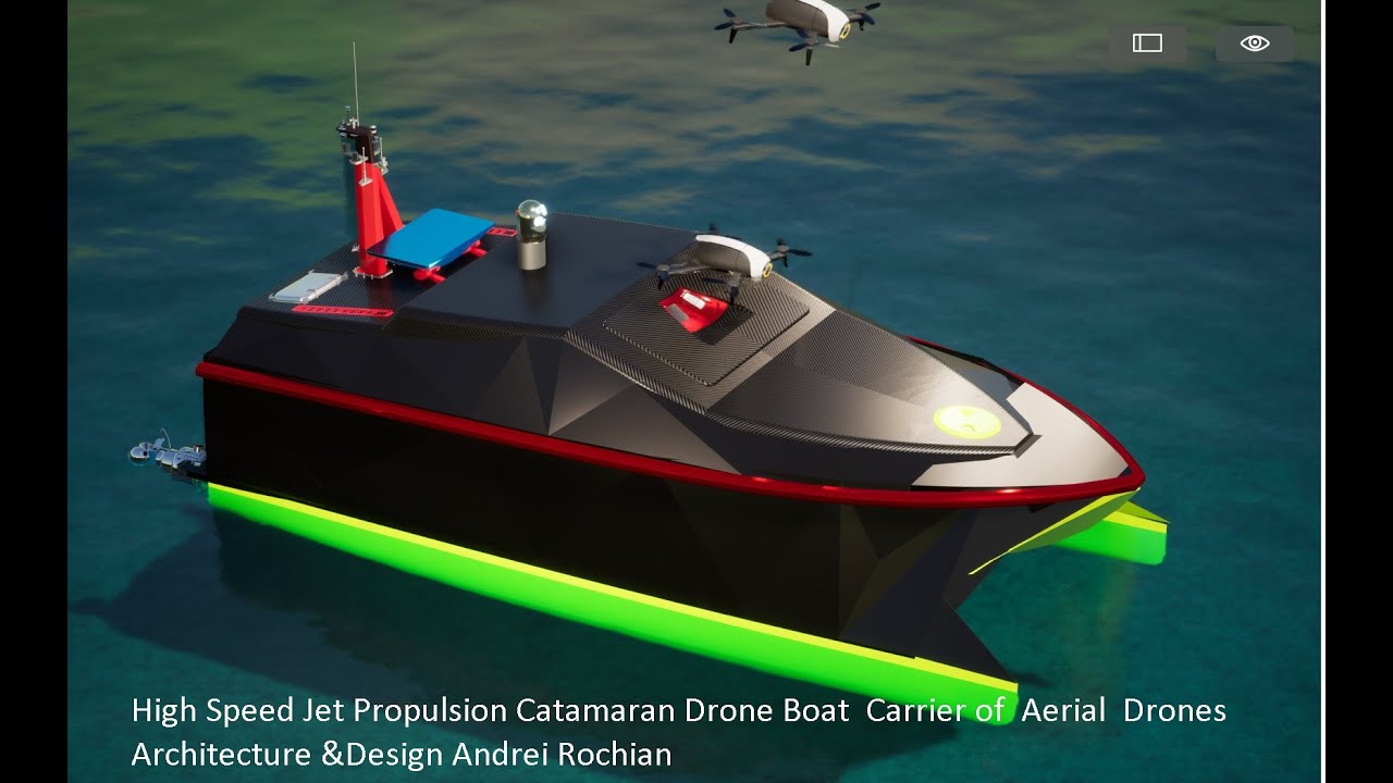 Jet Propulsion Catamaran Drone Boat Carrier of Aerial Drones ...