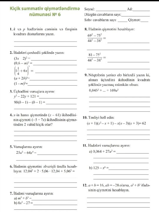 7-ci sinif Riyaziyyat KSQ 6 - YouTube