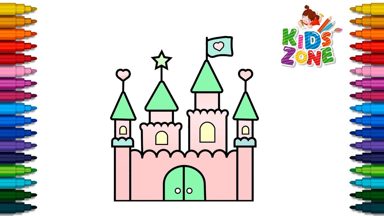 How to Draw Cute Castle - Castle drawing - Easy Kids Drawings - Easy ...