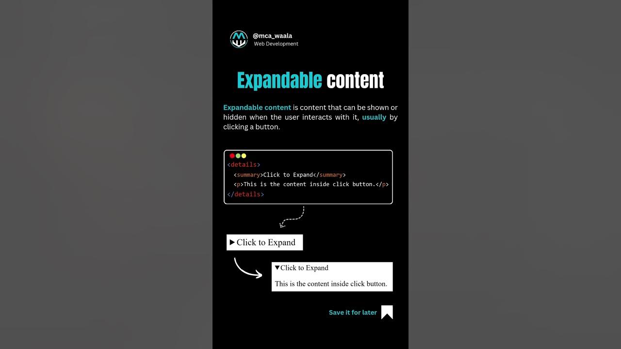 Expandable Content Tutorial Using Details & Summary Tags | HTML Tips & Tricks - YouTube