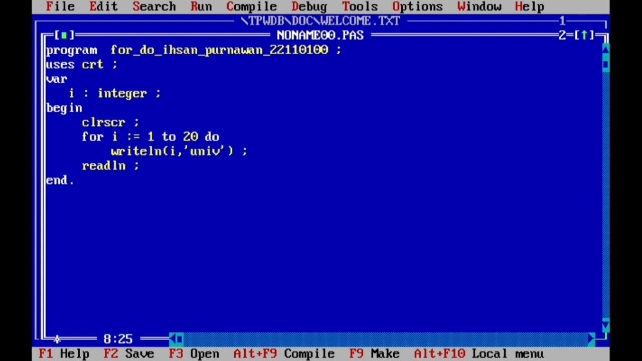 Program Struktur Kendali Perulangan For...Do | Turbo Pascal - YouTube