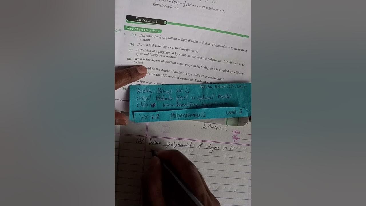 Opt class 10 Ex- 2.1 Q1d) | Polynomials | Vedanta excel in mathematics class 9 and 10 solution ...