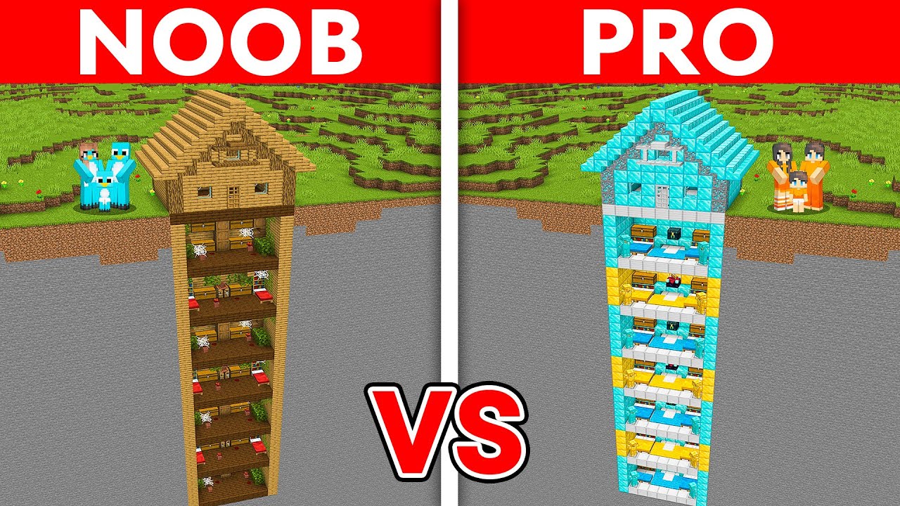 NOOB vs PRO: SKYSCRAPER UNDER THE HOUSE Build Challenge in Minecraft ...