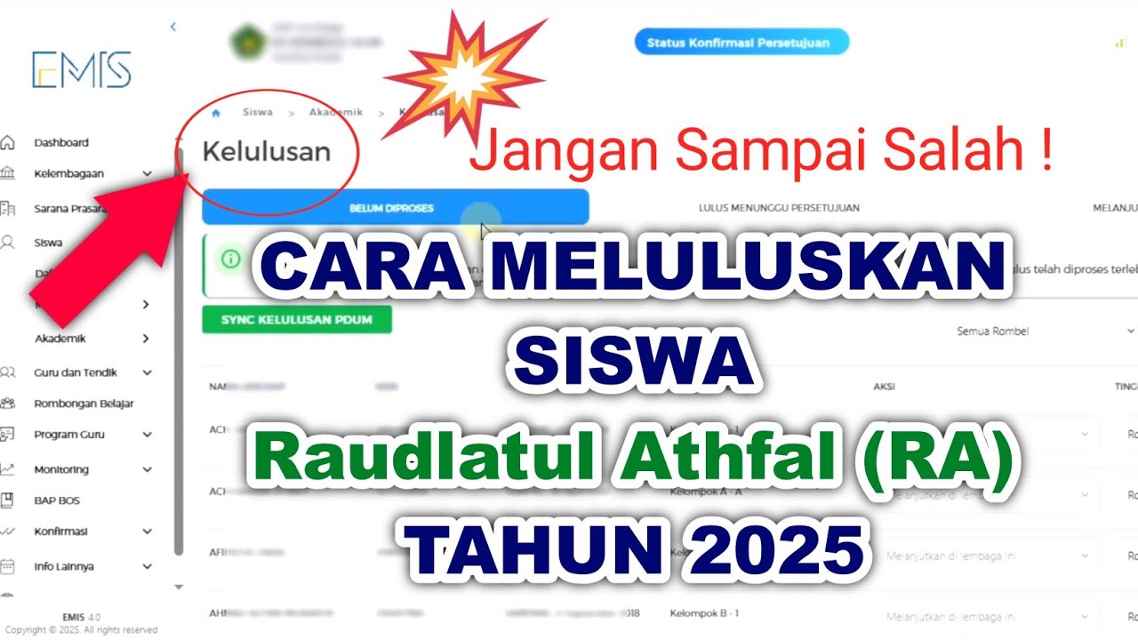 Cara meluluskan siswa RA Raudlatul Athfal tahun 2025 di emis 4.0 - YouTube