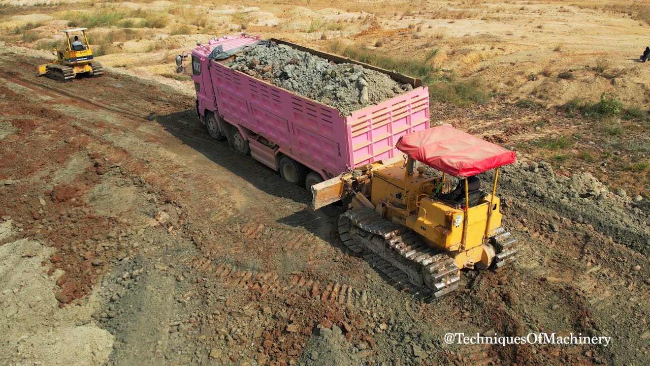 Incredible Komatsu Dozers Pushing Soil & Dump Trucks Unloading Soil ...