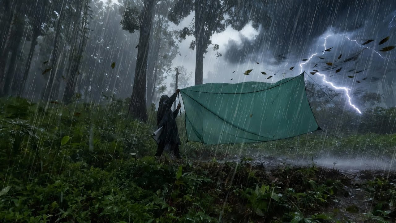 The Worst Rain Storm I've Ever Experienced‼ Solo Camping in Heavy Rain ...