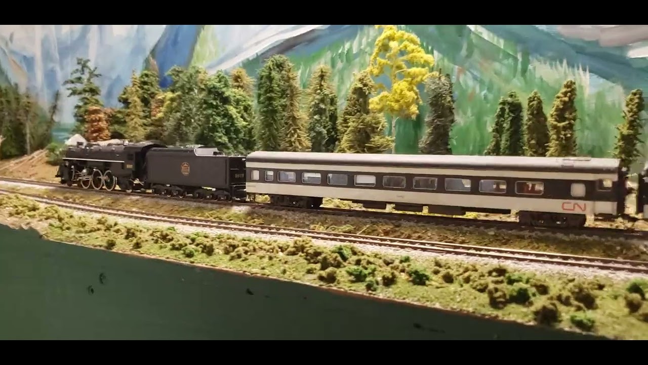 MODEL TRAINS HO Scale WIMRC Club Layout Follow CN 4-6-2 Steam Passenger Train on Upper Level ...
