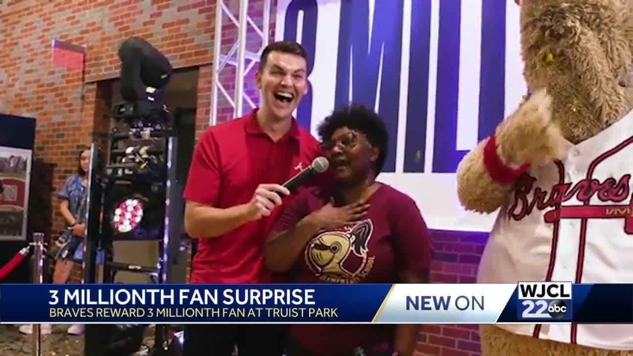 Braves celebrate their 3 millionth fan - YouTube