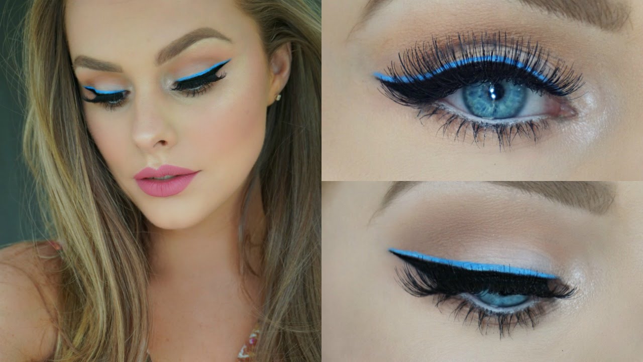 Easy Blue liner for Spring and Summer! + Huda Beauty Lip Contour - YouTube