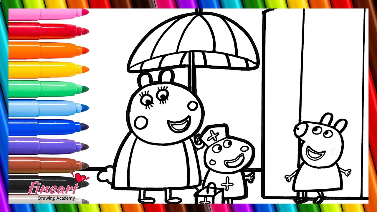 How to Draw And Color Peppa Pig, Rainy Days with Suzi Sheep and Mummy 🐑 ...