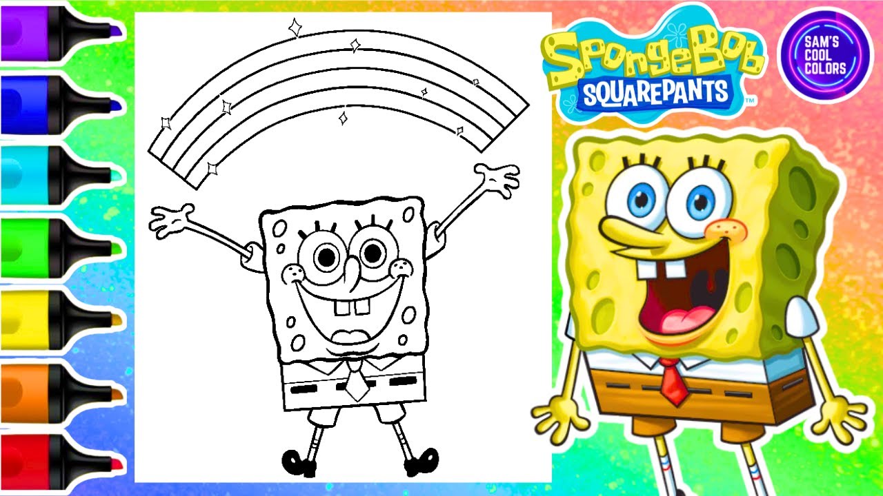 Coloring SpongeBob SquarePants Happy Rainbow Coloring Book Page | Art ...