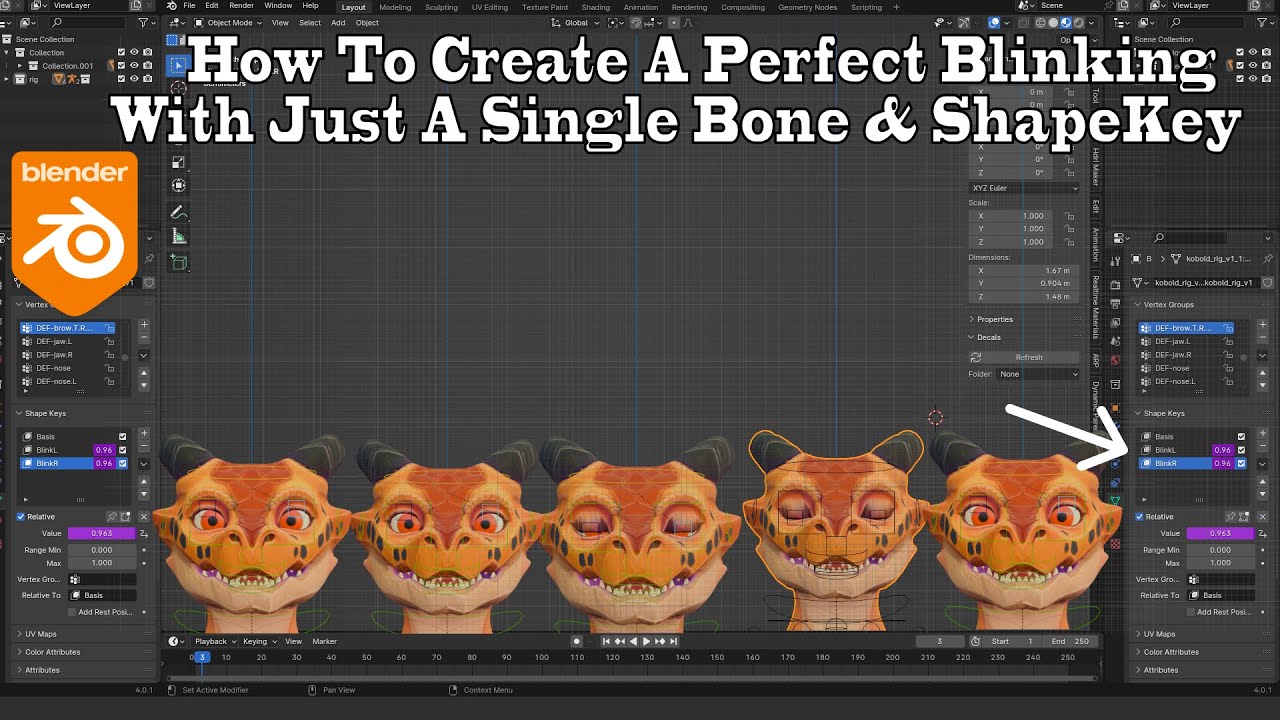 How To Create a Prefect Blinking With Bone and Shapekeys Drivers - YouTube