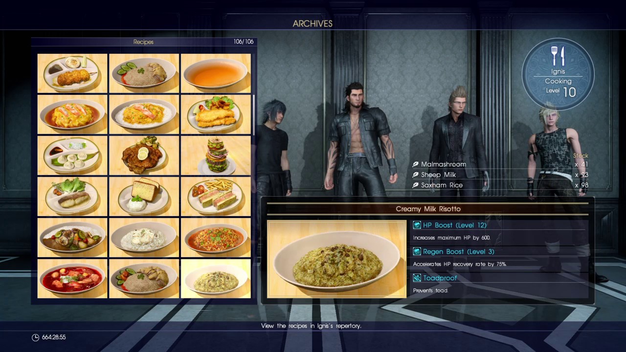 FINAL FANTASY XV All current recipes - YouTube