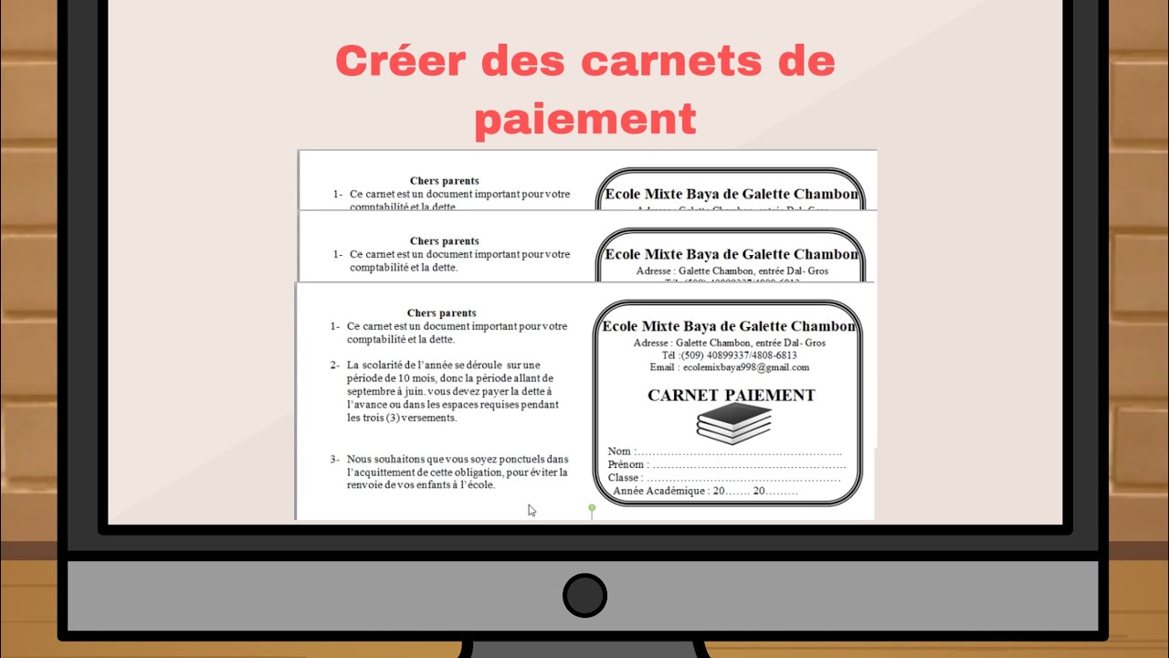 Créer des carnet de paiement sur word ? Dos - YouTube