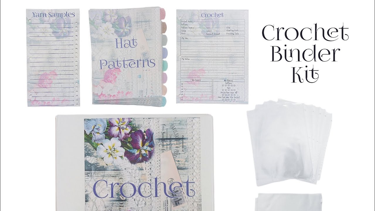 Crochet Craft Binder Kit - Includes Decorated covers/Spine, Yarn Sample ...