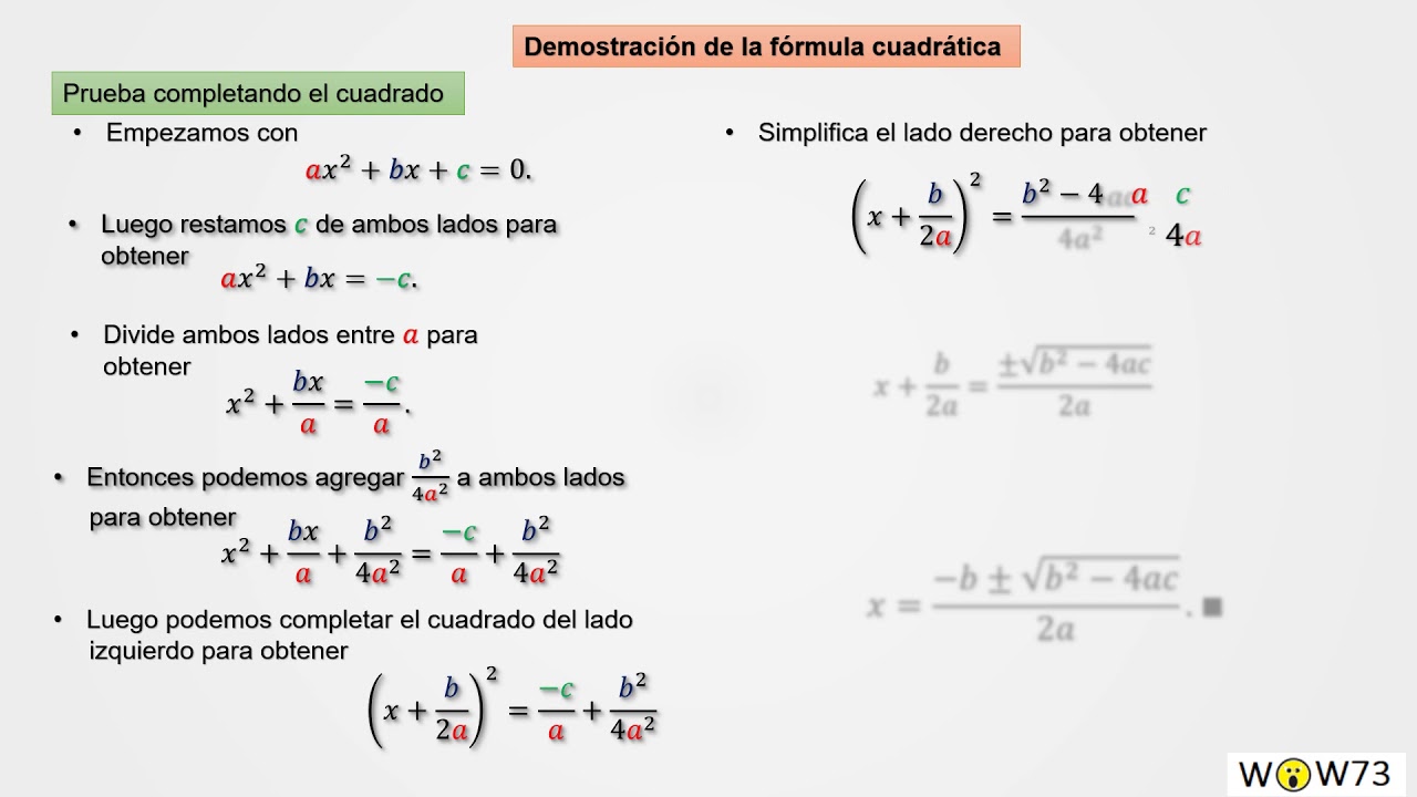 Usando la fórmula cuadrática: Prueba completando el cuadrado - YouTube
