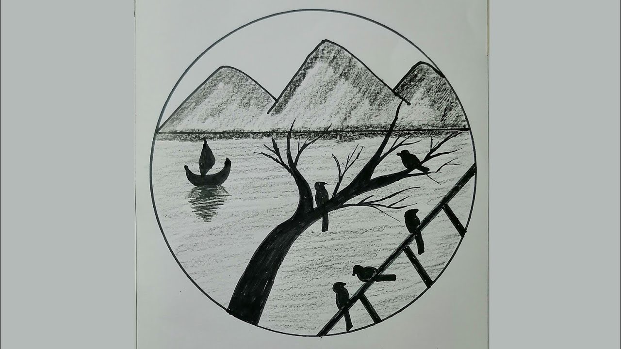Circle Drawing | Beautiful Nature Scenery Drawing Step by Step for ...