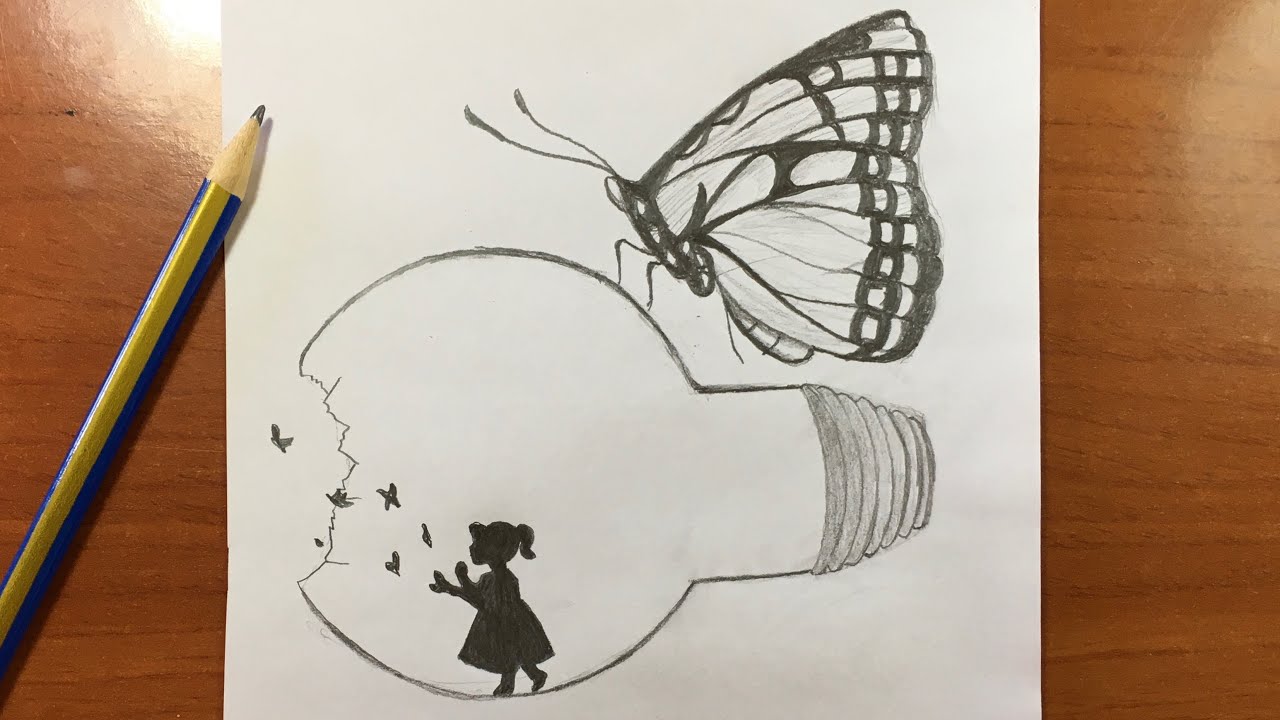 رسم تعبيري سهل تعلم رسم بنت مع فراشة 🦋 بالرصاص للمبتدئين Youtube