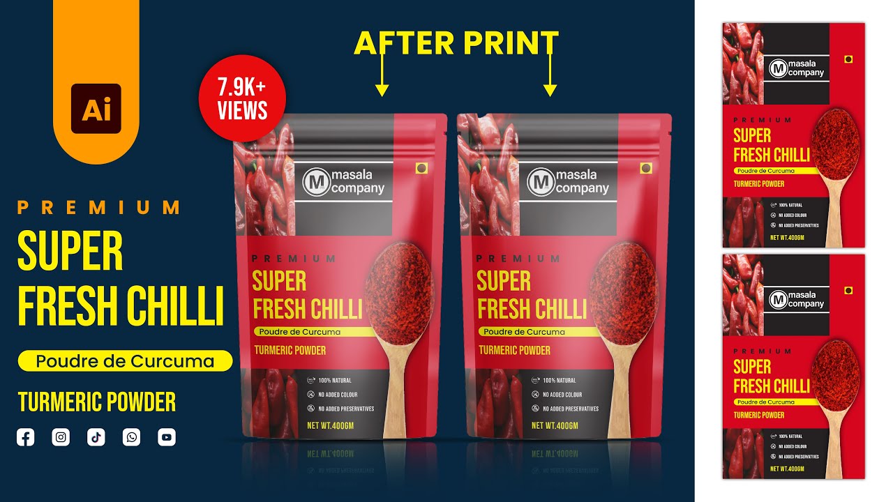 Red Chilli Pouch diecut & design in illustrator | Pouch Packaging ...