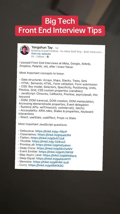 Big tech front end interview tips ##webdevelopment##programming - YouTube