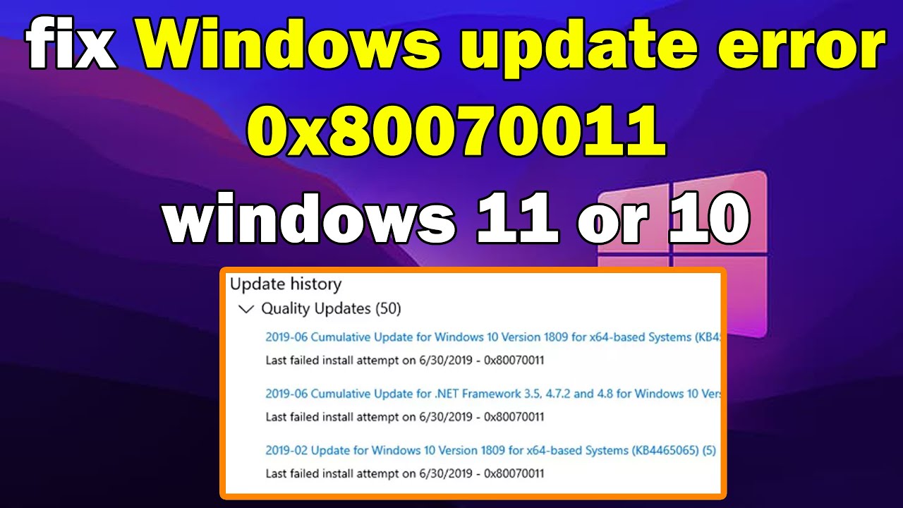 How to fix Windows update error 0x80070011 windows 11 or 10 - YouTube