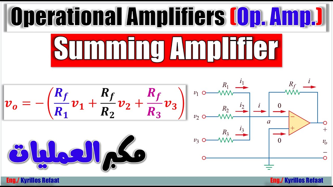 ٍSummer (Summing or Adder) Amplifier | Operational Amplifiers | مكبر ...