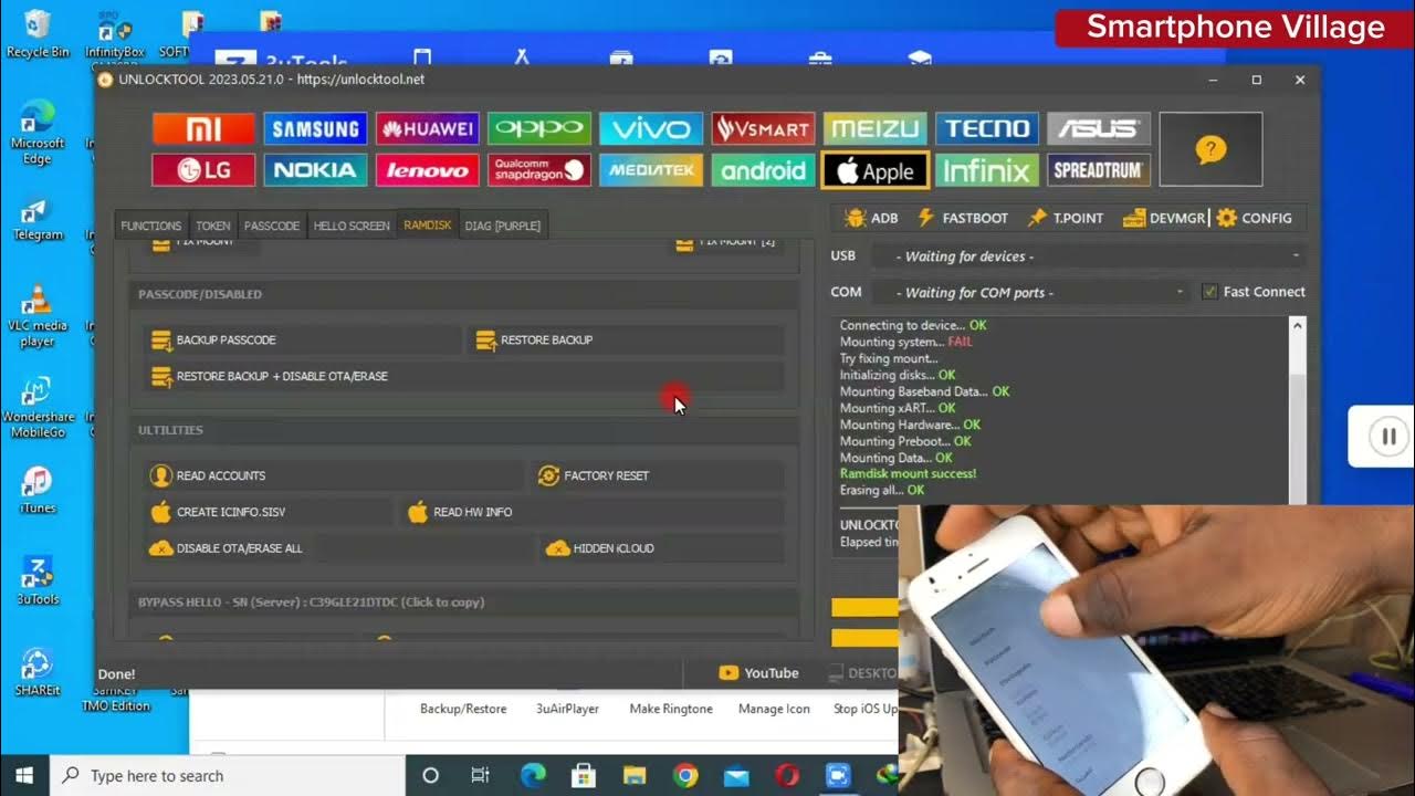 iPhone 5SE/6S/6SP/7G/7P Pwndfu + Boot Ramdisk Backup Passcode Unlocktool for Windows - YouTube