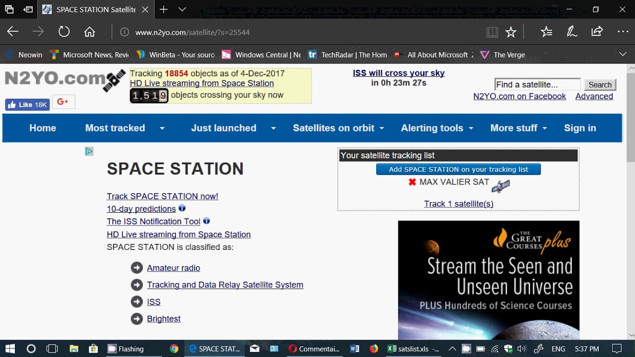Great website for tracking satellites and knowing when they will pass ...