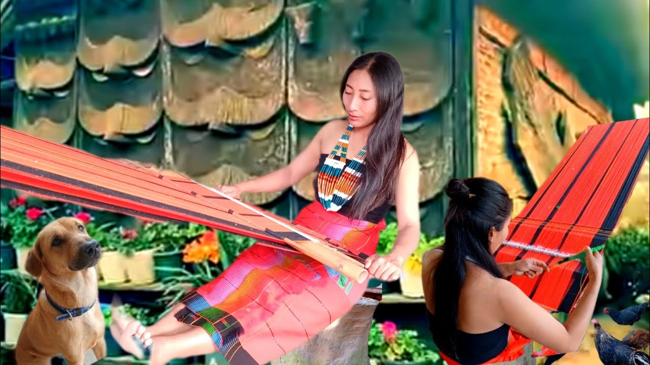Tangkhul Naga girl traditional Backstraploom weaving #3/ Village life ...