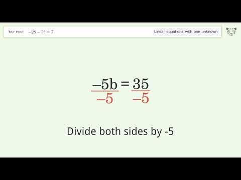 Solve -28-5b=7: Linear Equation Video Solution | Tiger Algebra - YouTube