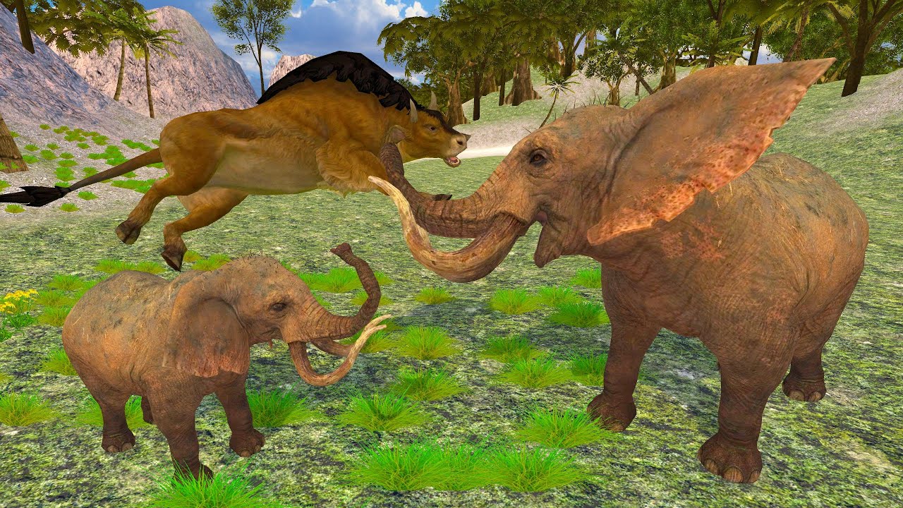 Zombie Bulls Versus Woolly Cheetah Elephant Save Buffalo Animal Fight ...