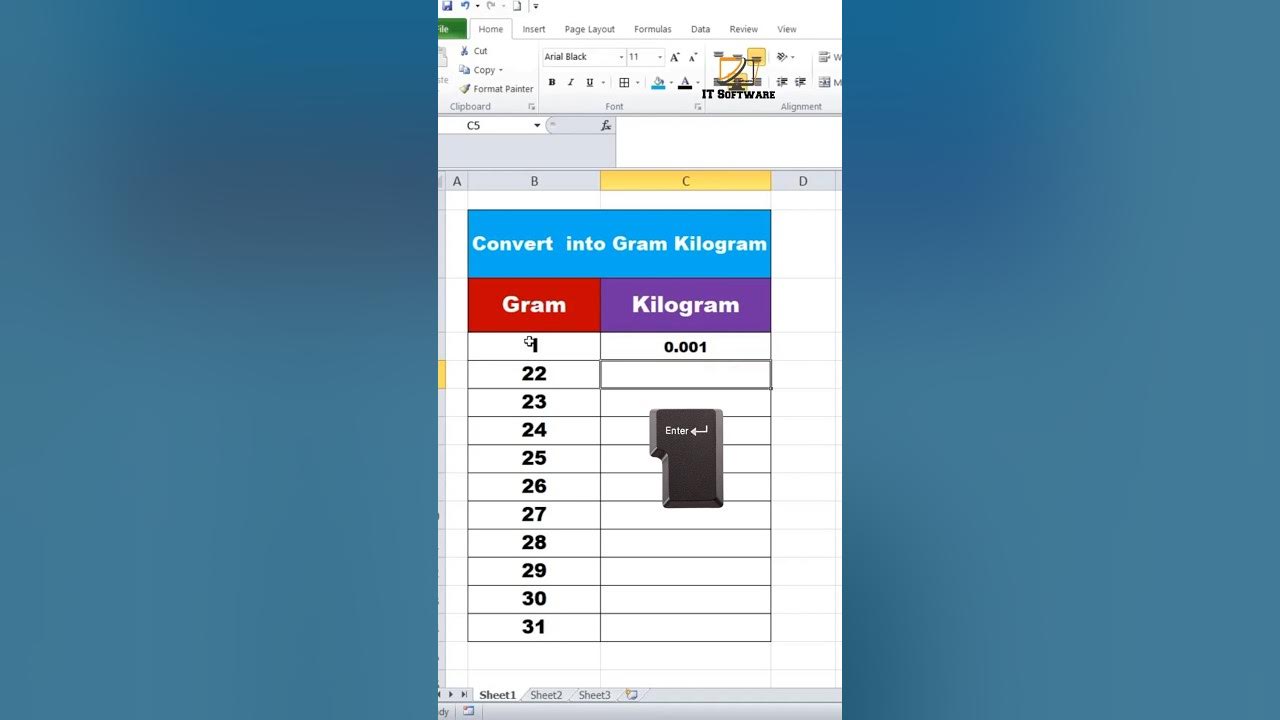 CONVERT Gram into kilogram in Excel 🔥 | Excel for Fresher | #exceltips #excel #exceltutorial # ...