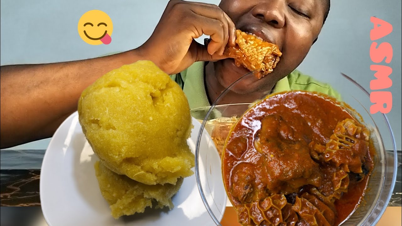 African food mukbang (EBA fufu with spicy stew) delicious 😋 ...