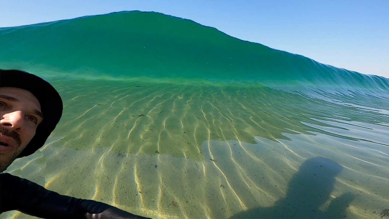 Pulling into glassy JELLO slabs (POV) and chasing WEIRD WAVES ! - YouTube