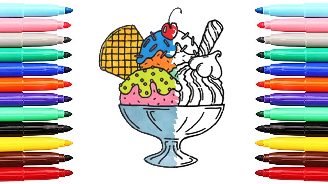 How to draw ICE CREAM with Colored Markers | Coloring for Kids - YouTube