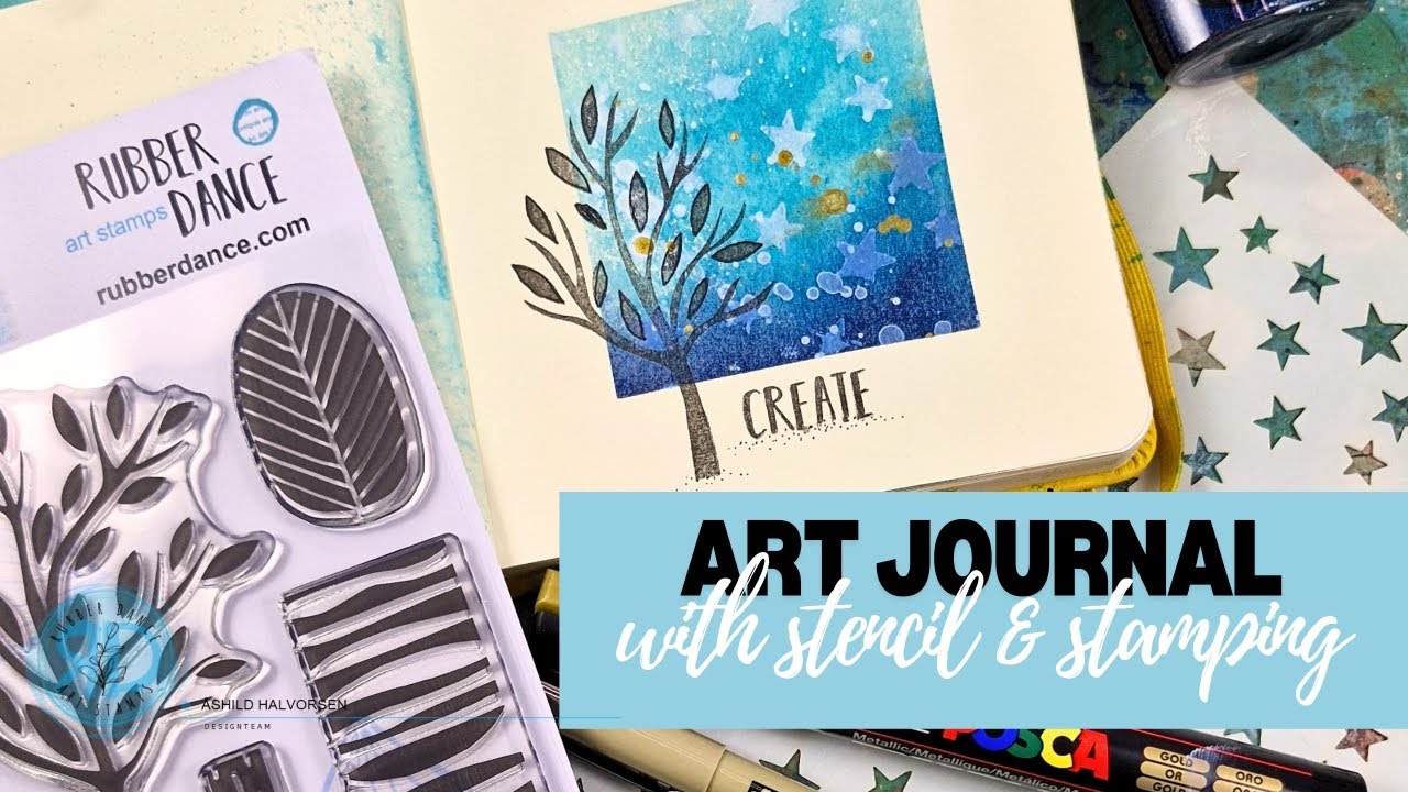 Art journaling with stencil & stamps from Rubber Dance - YouTube