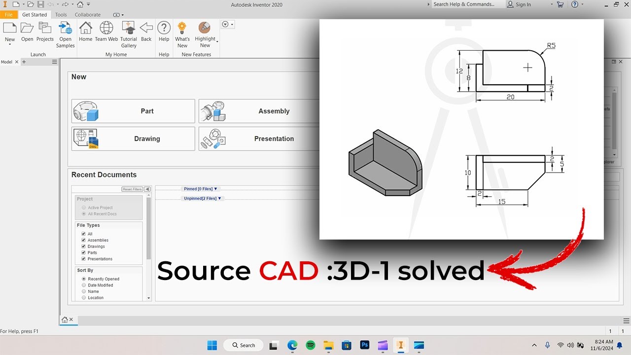 Autodesk Inventor Beginners Tutorials Source Cad 3d 1 Solved Youtube