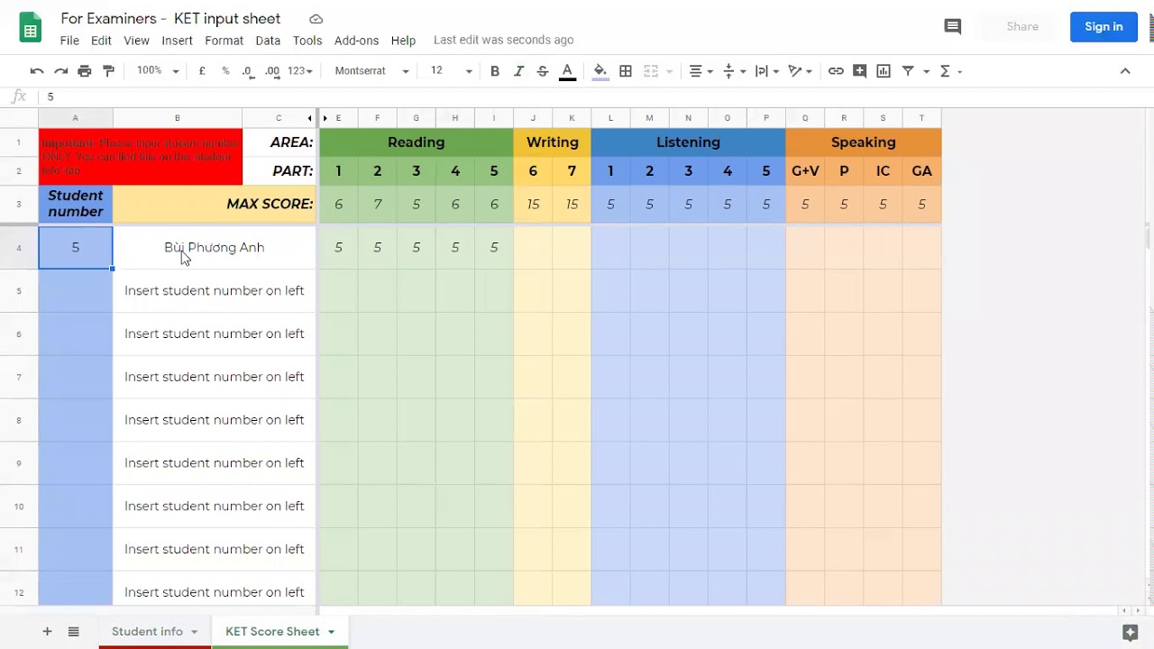 KET examiners - input sheet for student results - YouTube