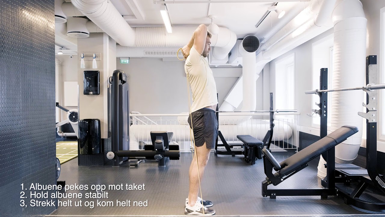 Triceps ekstensjon over hodet med strikk - YouTube