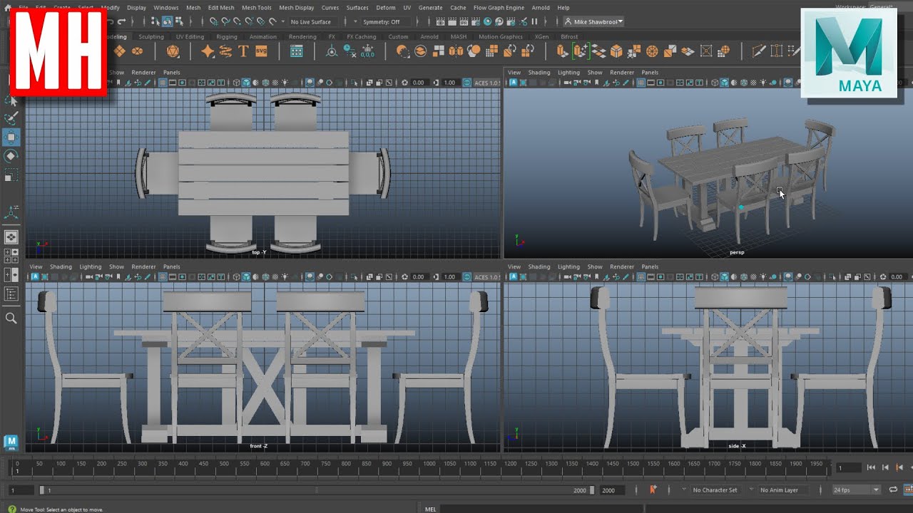 Maya tutorial : Furniture modeling series Part 2 - Dining Chairs - YouTube